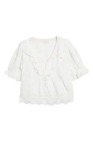 LoveShackFancy Ruffle And Lace Top - Off White