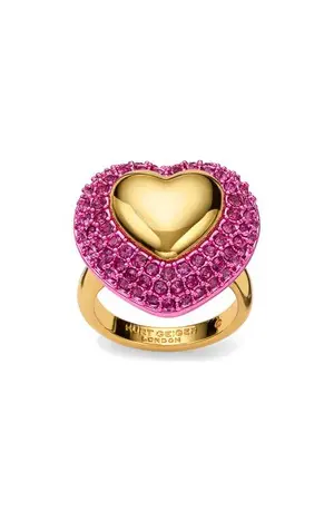 Kurt Geiger Pavé Crystal Heart Cocktail Ring - Gold/pink