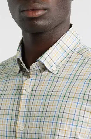 Scott Barber Regular Fit Plaid Cotton Mélange Button-up Shirt - Khaki