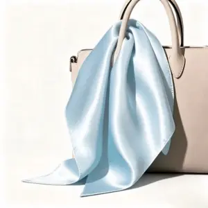 SILKSILKY Mulberry Silk Square Scarf - Light Blue