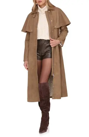 Avec Les Filles Faux Suede Cape Trench Coat