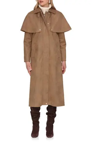 Avec Les Filles Faux Suede Cape Trench Coat