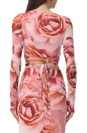 AFRM Halsey Wrap Mesh Crop Top - Peach Roses