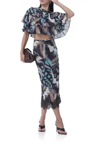 AFRM Abstract Print Tiered Crop Top