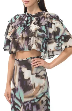 AFRM Abstract Print Tiered Crop Top