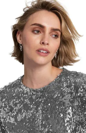 ELLE COLLECTION Long Sleeve Sequin Shift Dress