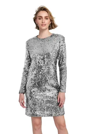 ELLE COLLECTION Long Sleeve Sequin Shift Dress