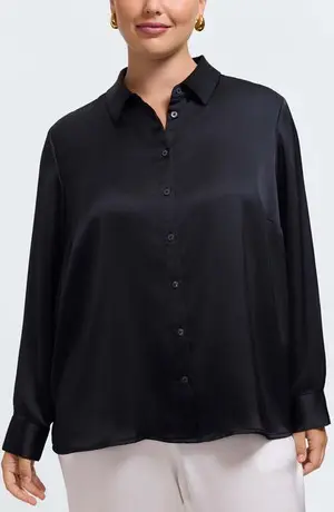 Foxcroft Bianca Satin Button-up Shirt - Black