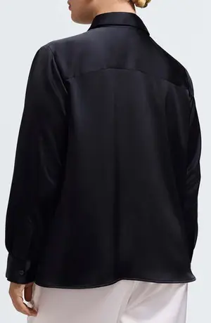 Foxcroft Bianca Satin Button-up Shirt - Black
