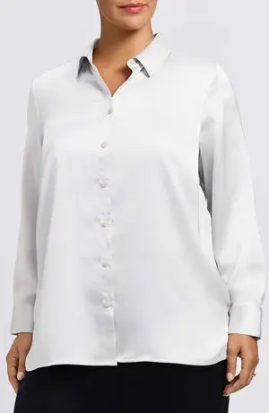 Foxcroft Bianca Satin Button-up Shirt - Ecru