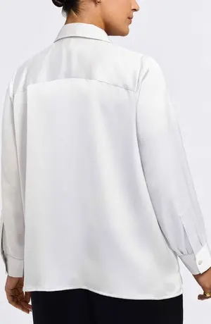 Foxcroft Bianca Satin Button-up Shirt - Ecru