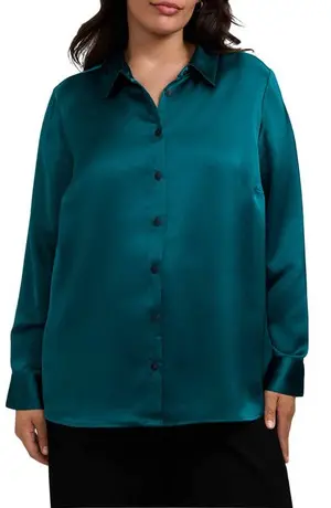 Foxcroft Bianca Satin Button-up Shirt - Emerald Green