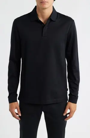 BOSS Pado Long Sleeve Cotton Polo - Black