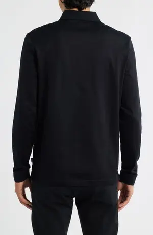 BOSS Pado Long Sleeve Cotton Polo - Black