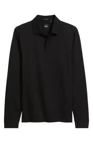 BOSS Pado Long Sleeve Cotton Polo - Black
