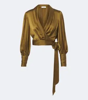 Zimmermann Silk Satin Wrap Top - Green