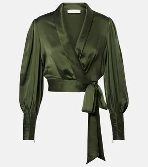 Zimmermann Silk Satin Wrap Top - Green