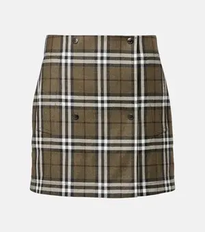 Burberry Check Wool Miniskirt - Green