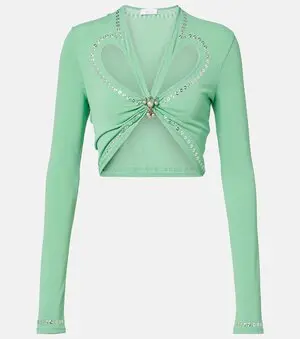 Rabanne Cutout Embellished Crop Top - Green