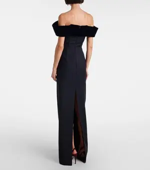 David Koma Off-shoulder Wool-blend Bustier Gown - Blue