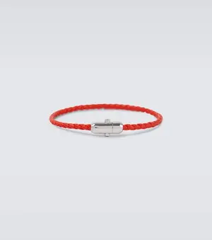 Bottega Veneta Braided Leather And Sterling Silver Bracelet - Red
