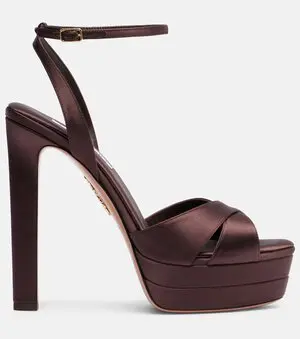 AQUAZZURA Divine 130 Satin Platform Sandals - Brown