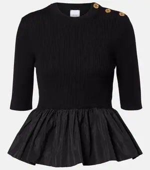PATOU Ribbed-knit Peplum Wool Top