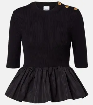 PATOU Ribbed-knit Peplum Wool Top - Black