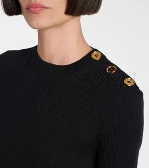 PATOU Ribbed-knit Peplum Wool Top - Black