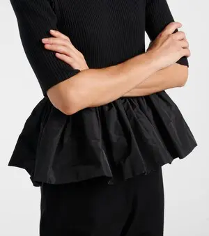 PATOU Ribbed-knit Peplum Wool Top - Black