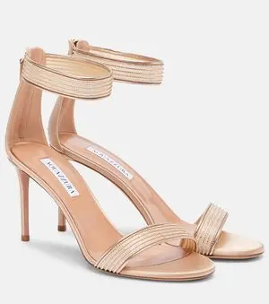 AQUAZZURA Shimmer 85 Embellished Satin Sandals - Beige