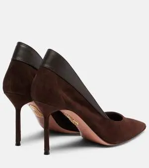 AQUAZZURA Guanto 85 Leather-trimmed Suede Pumps - Brown