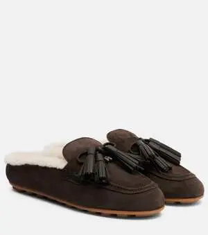 Hogan H693 Shearling-lined Suede Slippers
