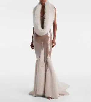 David Koma Scarf-detail Sequined Gown