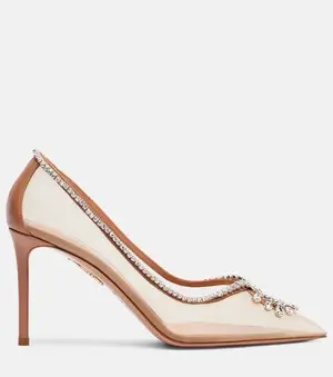 AQUAZZURA Seduction 85 Embellished Mesh Pumps - Beige