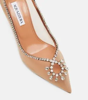 AQUAZZURA Seduction 85 Embellished Mesh Pumps - Beige