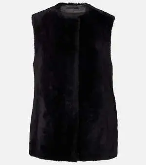 Women's Black Shearling Vests
