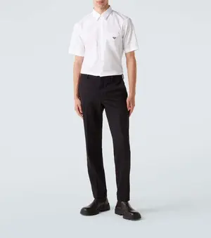 Prada Logo Cotton Poplin Bowling Shirt