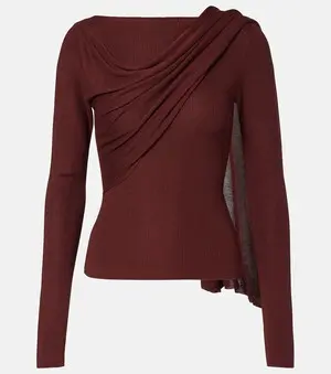 AYA MUSE Draped Silk-blend Top - Burgundy