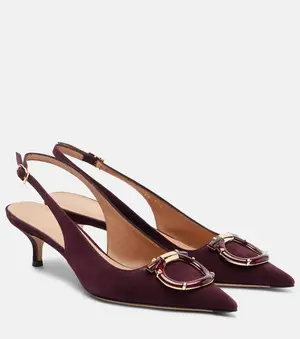 FERRAGAMO Sara 40 Gancini Suede Slingback Pumps - Burgundy