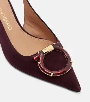 FERRAGAMO Sara 40 Gancini Suede Slingback Pumps - Burgundy