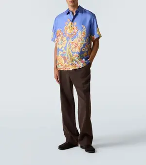 Etro Floral Silk Bowling Shirt - Blue