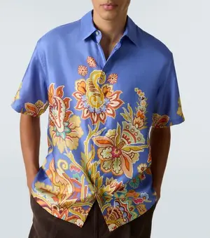 Etro Floral Silk Bowling Shirt - Blue