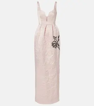 Erdem Embroidered Satin Gown