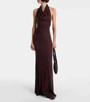 AYA MUSE Reed Halterneck Maxi Dress - Brown