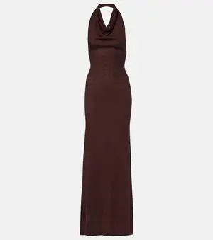 AYA MUSE Reed Halterneck Maxi Dress - Brown