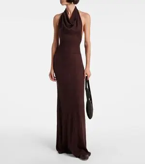 AYA MUSE Reed Halterneck Maxi Dress - Brown