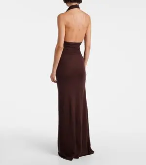 AYA MUSE Reed Halterneck Maxi Dress - Brown