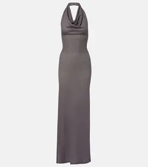 AYA MUSE Reed Halterneck Maxi Dress - Grey