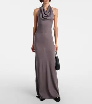 AYA MUSE Reed Halterneck Maxi Dress - Grey